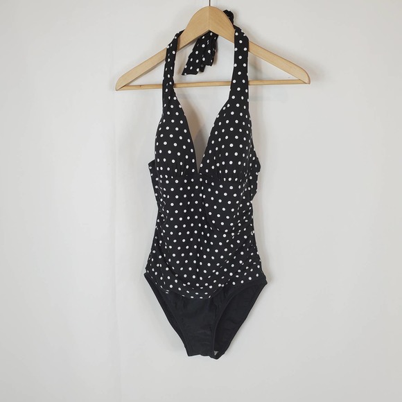 2bamboo | Swim | 2 Bamboo Nwot Black White Polka Dot One Piece Halter ...